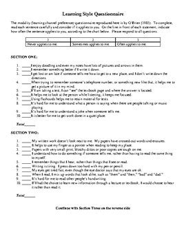 Learning Style Quiz By Megan Grint Teachers Pay Teachers