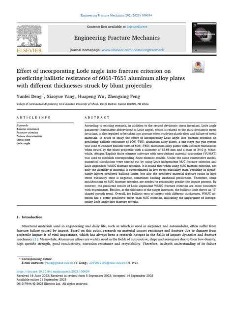 Effect Of Incorporating Lode Angle Into Fracture Criterion On 2023