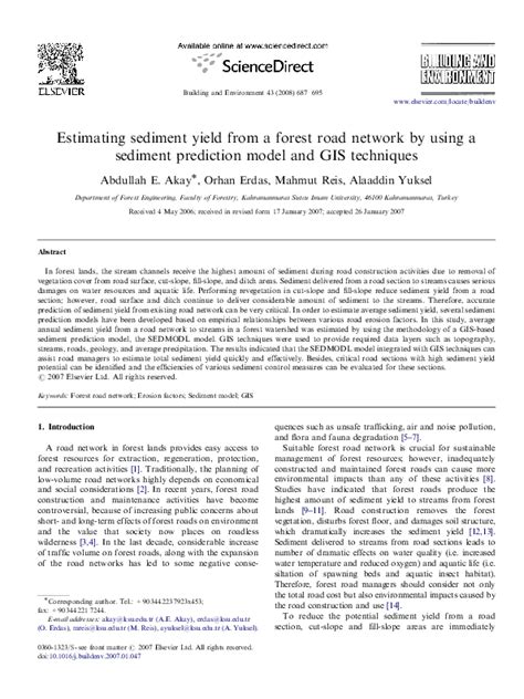 Pdf Estimating Sediment Yield From A Forest Road Network By Using A Sediment Prediction Model