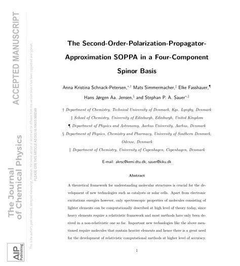 Pdf The Second Order Polarization Propagator Approximation Soppa In A Four Component Spinor