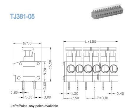 Mm Grey PCB Spring Clamp Terminal Blocks Screwless Terminals V A P P