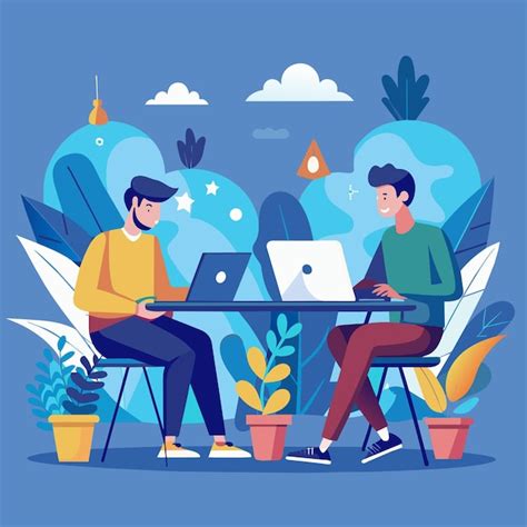 Premium Vector Two Men Deeply Focused On Their Laptops Working On