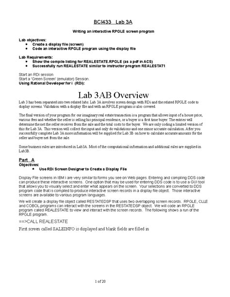 Lab3A Instruction And Demo For Lab3 Part A BCI433 Lab 3A Writing An