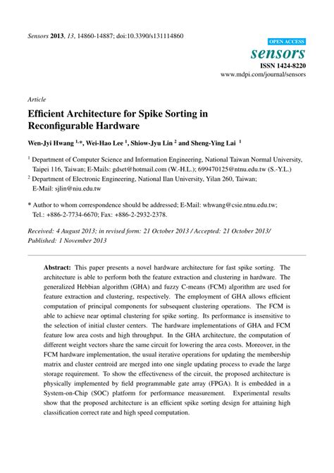Pdf Efficient Architecture For Spike Sorting In Reconfigurable Hardware