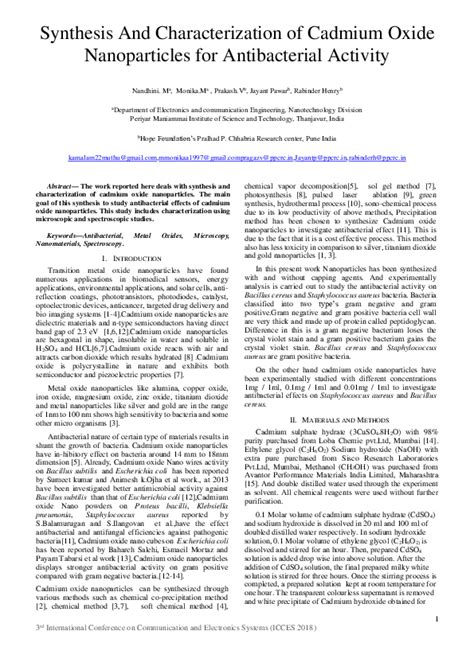 Pdf Synthesis And Characterization Of Cadmium Oxide Nanoparticles For