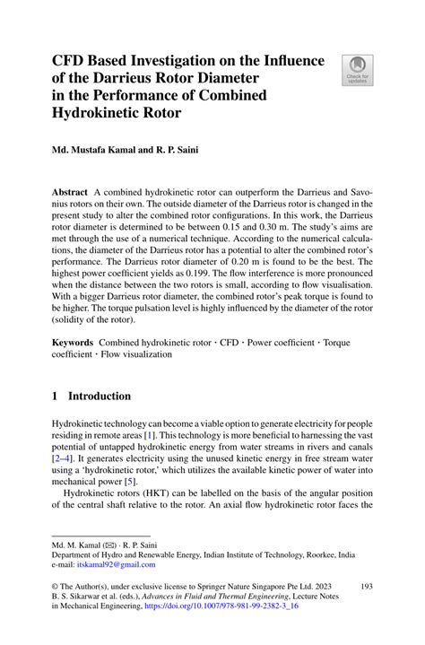 Pdf Cfd Based Investigation On The Influence Of The Darrieus Rotor