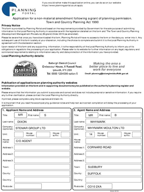 Fillable Online Non Material Amendment Application Form Fax Email Print Pdffiller