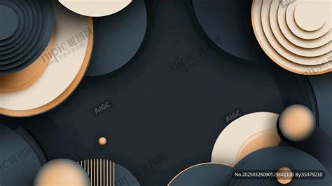 Ai创作图立体图形 几何 背景 圆形 弧线 层次 黑金配色 抽象 装饰 图案 质感 空间感 简约 形状 渐变 昵图网