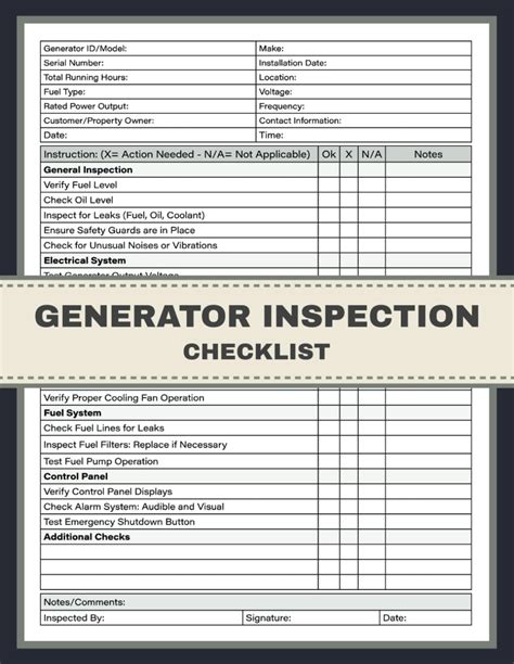 Generator Inspection Checklist Generator Pre Start Daily Inspection Report Book Ensuring