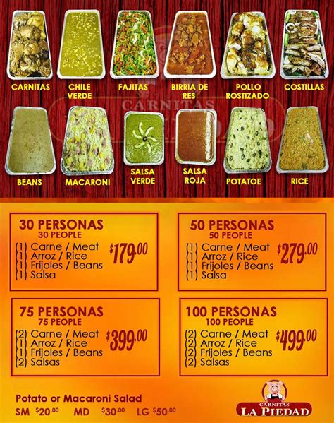 Menu At Carnitas La Piedad Taqueria Restaurant Fresno