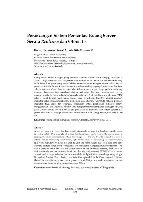 PDF Perancangan Sistem Pemantau Ruang Server Secara Realtime Dan Otomatis