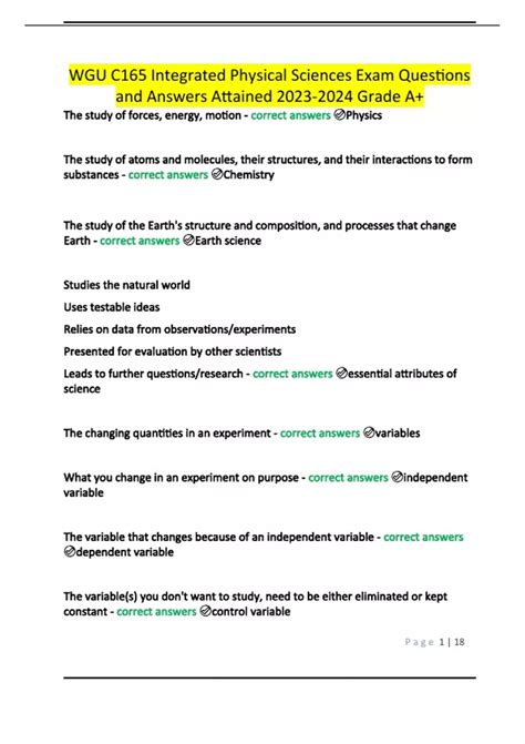 WGU C Integrated Physical Sciences Exam Questions And Answers Attained Grade A WGU C