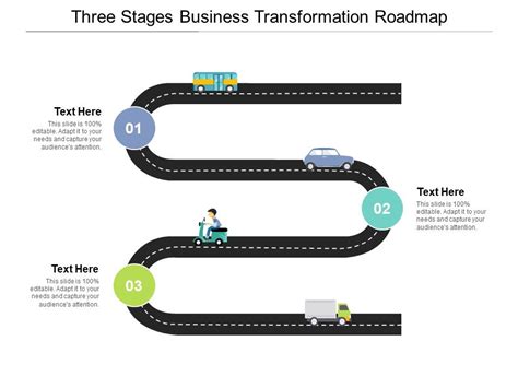 Three Stages Business Transformation Roadmap Ppt Powerpoint Presentation Gallery Diagrams Pdf