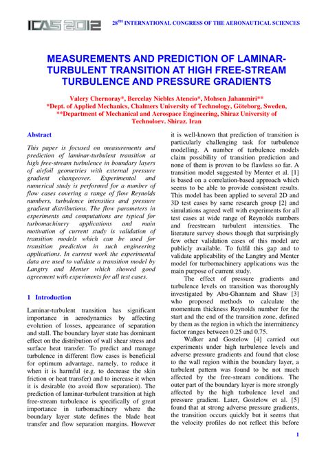 Pdf Measurements And Prediction Of Laminar Turbulent Transition At High Free Stream Turbulence