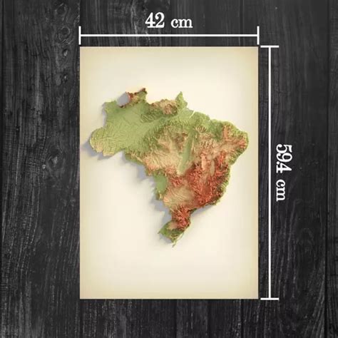 Mapa De Relevo Topográfico Brasil Colorido Tamanho A2 à Venda Em