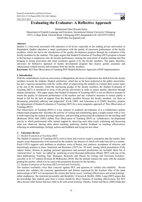 Pdf Evaluating The Evaluator A Reflective Approach