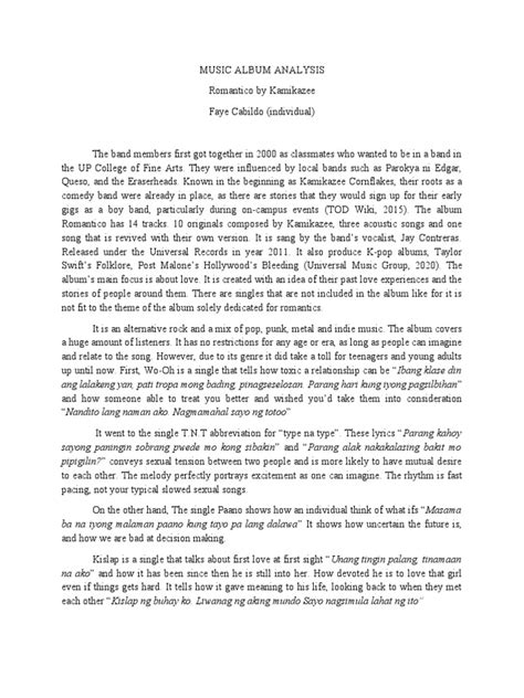 Music Album Analysis Pdf Performing Arts