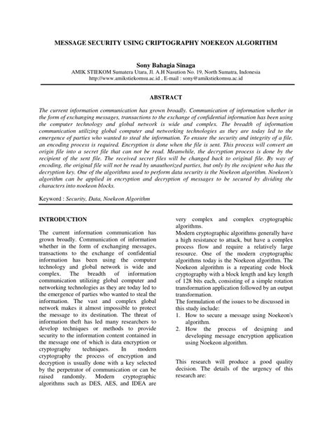 Pdf Message Security Using Criptography Noekeon Algorithm
