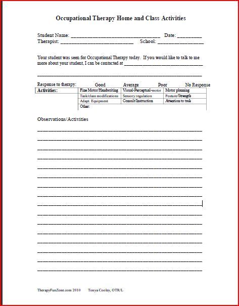 Documentation Forms Therapy Fun Zone