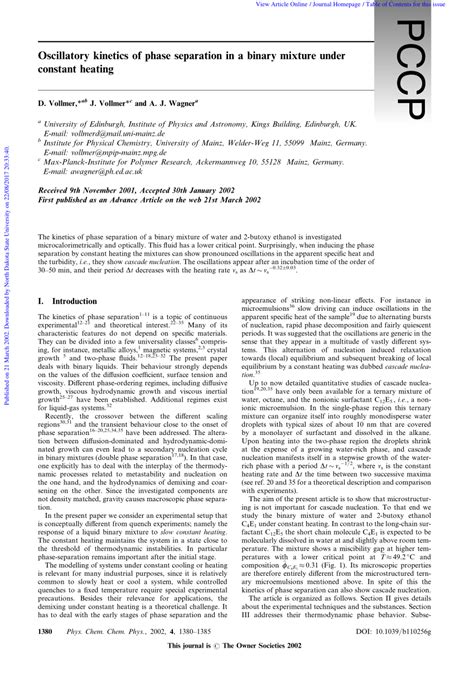 pdf oscillatory kinetics of phase separation in a binary mixture