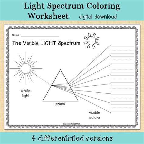 light spectrum coloring worksheet printable etsy