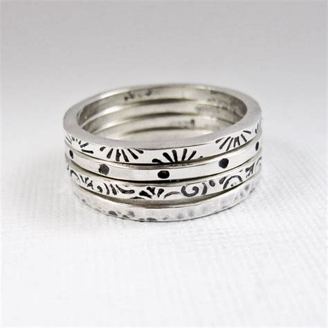 Sterling Silver Stacker Rings Patterned Etsy Metal Stamped
