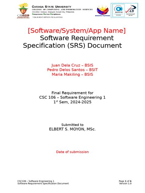 Srs Document Template Pdf Usability Specification Technical Standard