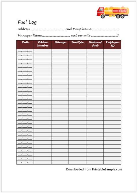 Fuel Log MS Excel Templates Archives Printable Samples
