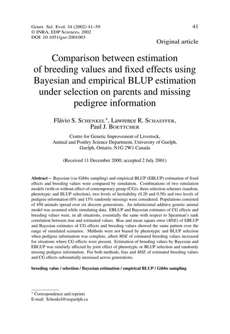 Pdf Comparison Between Estimation Of Breeding Values And Fixed Effects Using Bayesian And