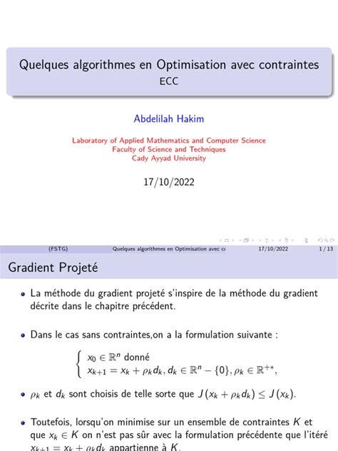 Algorithmes Doptimisation Avec Contraintes Pdf Optimisation