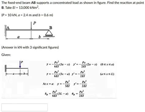 The Fixed End Beam Ab Supports A Concentrated Load As Shown In Figure Find The Reaction At