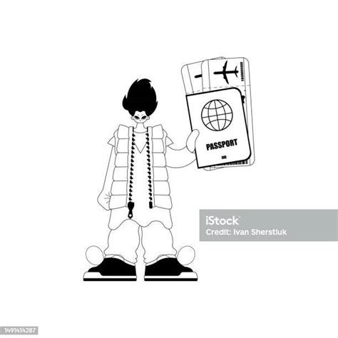 개인은 티켓에서 볼 수 있는 모든 포괄적인 Id를 소지하고 있습니다 관광 과목 절망적이고 하얀 선의 장인 정신 트렌디한 스타일 벡터 일러스트레이션 Health에 대한 스톡