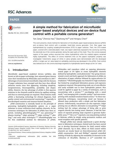 SOLUTION A Simple Method For Fabrication Of Microfluidic Paper Based Analytical Devices And On