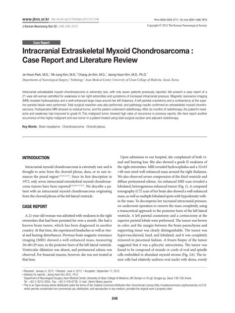 Pdf Intracranial Extraskeletal Myxoid Chondrosarcoma Case Report And Literature Review