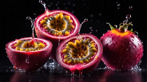 Red Passion Fruit With Passionfruit Juice Splash Premium Ai Generated Image