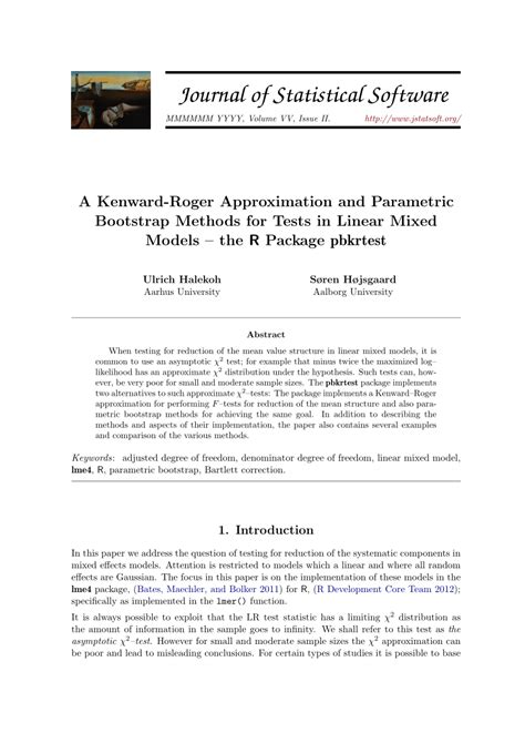 Pdf A Kenward Roger Approximation And Parametric Bootstrap Methods For Tests In Linear Mixed