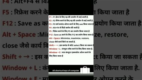Shortcutkeysofcomputer Rscitcomputercourseinhindi Rscit Important Shortcutkeys Of