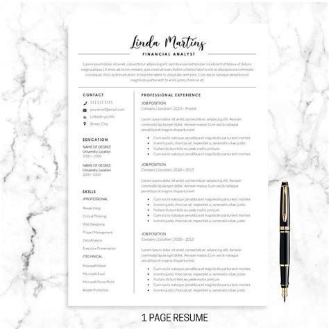 Modern And Professional Cv Template Resume Template 1 Page Cv Cover Letter Layout