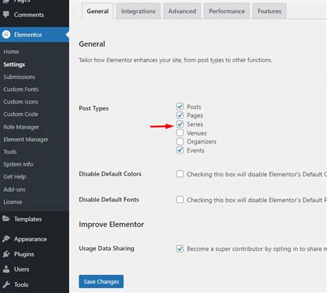 elementor template for the event series page knowledgebase