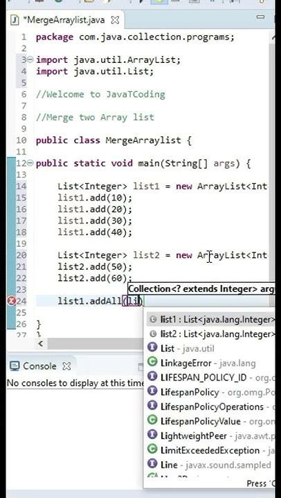 Join Two Arraylists In Java Shorts Youtubeshorts Javatcoding Youtube