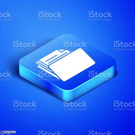 파란색 배경에 격리된 등각투영 문서 폴더 아이콘입니다 회계 바인더 기호입니다 부기 관리 파란색 사각형 버튼입니다 벡터 일러스트레이션 0명에 대한 스톡 벡터 아트 및 기타