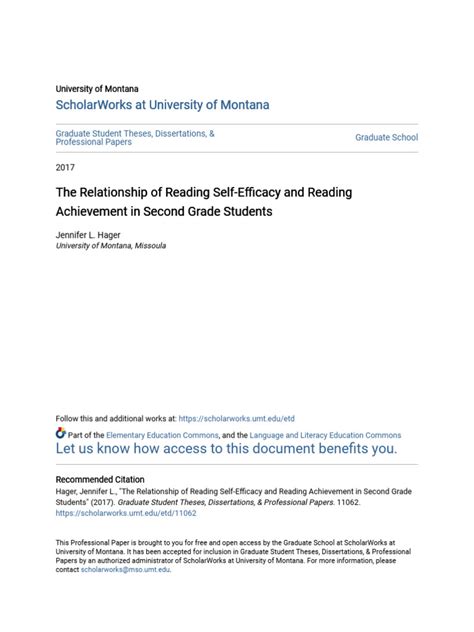 The Relationship Of Reading Self Efficacy And Reading Achievement Pdf Self Efficacy