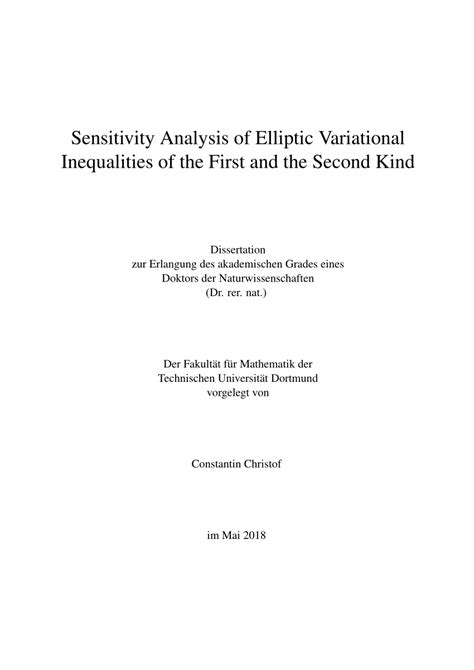 Pdf Sensitivity Analysis Of Elliptic Variational Inequalities Of The First And The Second Kind