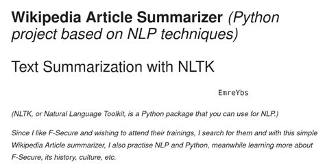 GitHub EmreYbs Wikipedia Article Summarizer Wikipedia Article