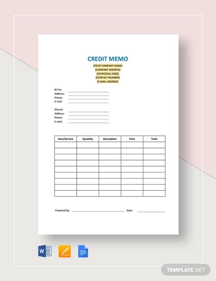 Credit Memo Template 18 Free Word Excel PDF Documents Download