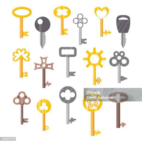 빈티지 또는 골동품 도어 키 격리 액세스 가정용 도구 복고풍 금속 보안 집 보호 및 장식 해골 화려한 비밀 기호 벡터 일러스트 레이 션 가까운에 대한 스톡 벡터 아트 및