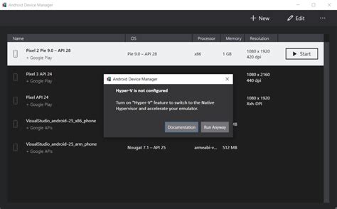 Windows Android Device Manager Hyper V Not Configured Stack Overflow