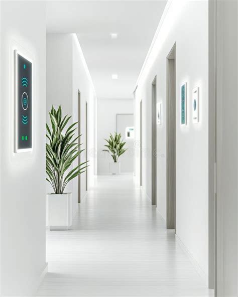 Exploring The Future Of Smart Homes Through Iot Innovations In A Modern Hallway With A Plant
