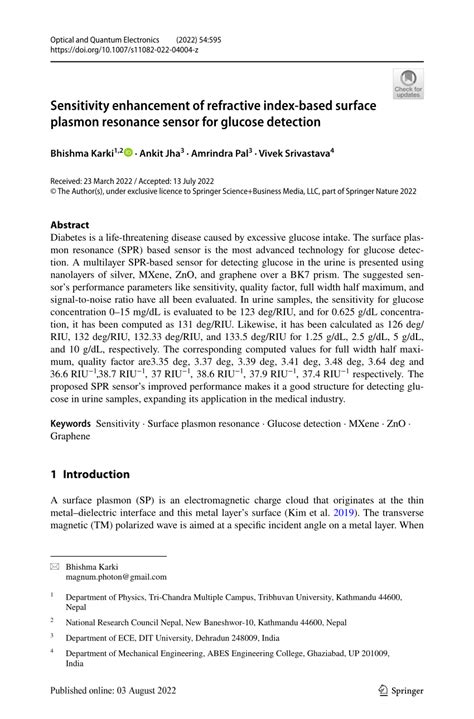 Pdf Sensitivity Enhancement Of Refractive Index Based Surface Plasmon