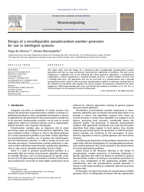 Pdf Design Of A Reconfigurable Pseudorandom Number Generator For Use In Intelligent Systems
